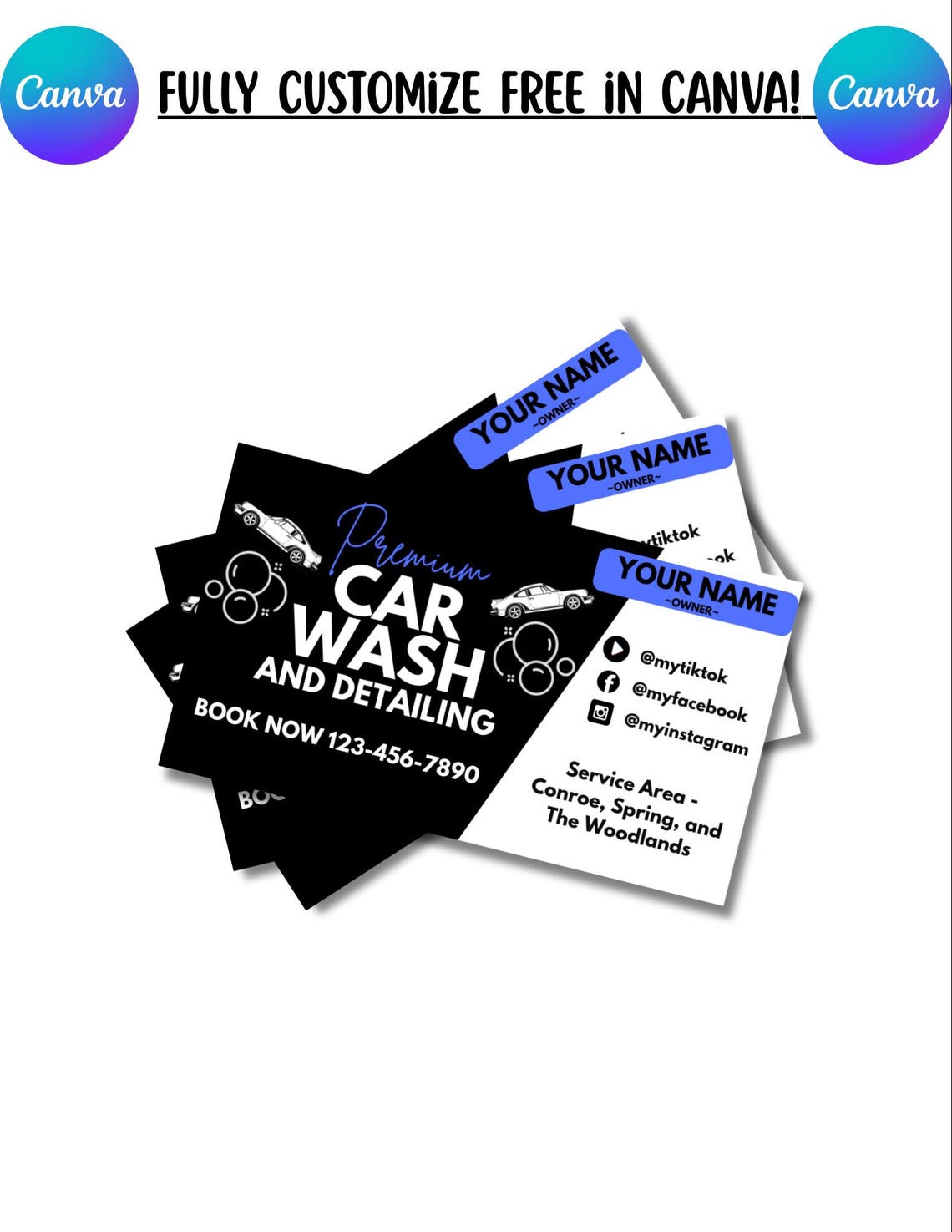 Auto Detailing Business Card Template, Editable Canva Card for Mobile ...