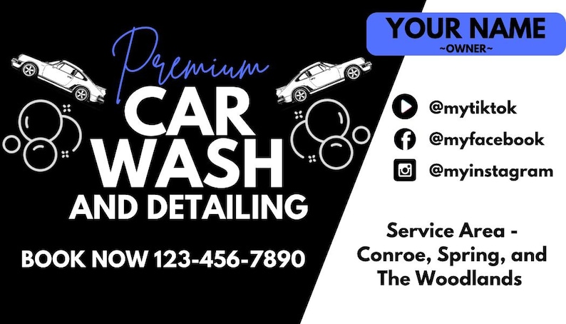 Auto Detailing Business Card Template, Editable Canva Card for Mobile ...