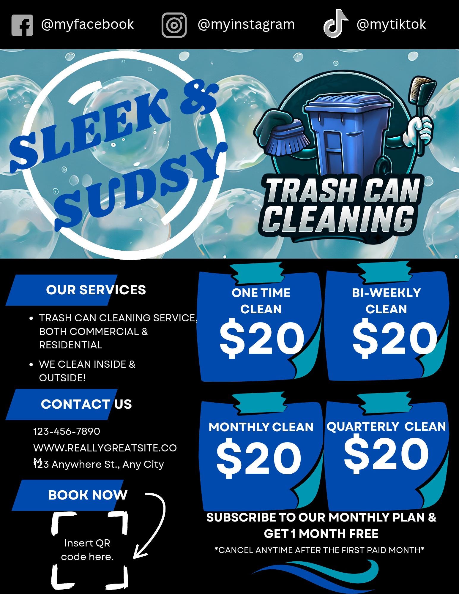 Trash Can Cleaning Price Sheet, Trash Can Cleaning Flyer, Garbage Can ...