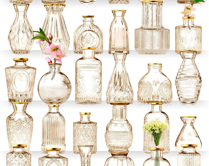 30 Champagne Bud Vases in Bulk for Home Décor, Crystal Clear Glass ...