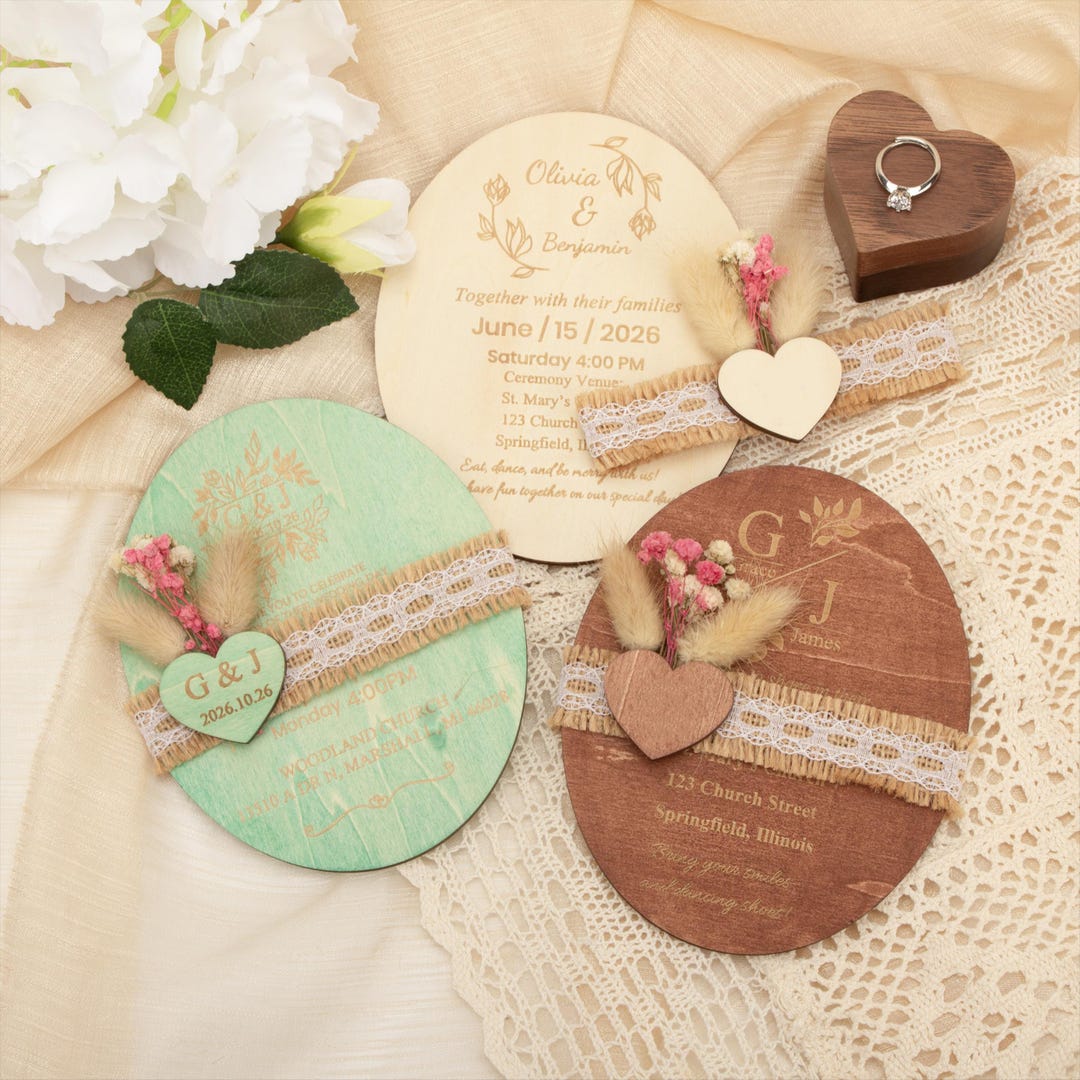 Personalized Wooden Wedding Invitation,custom Laser Engraved 3-color ...