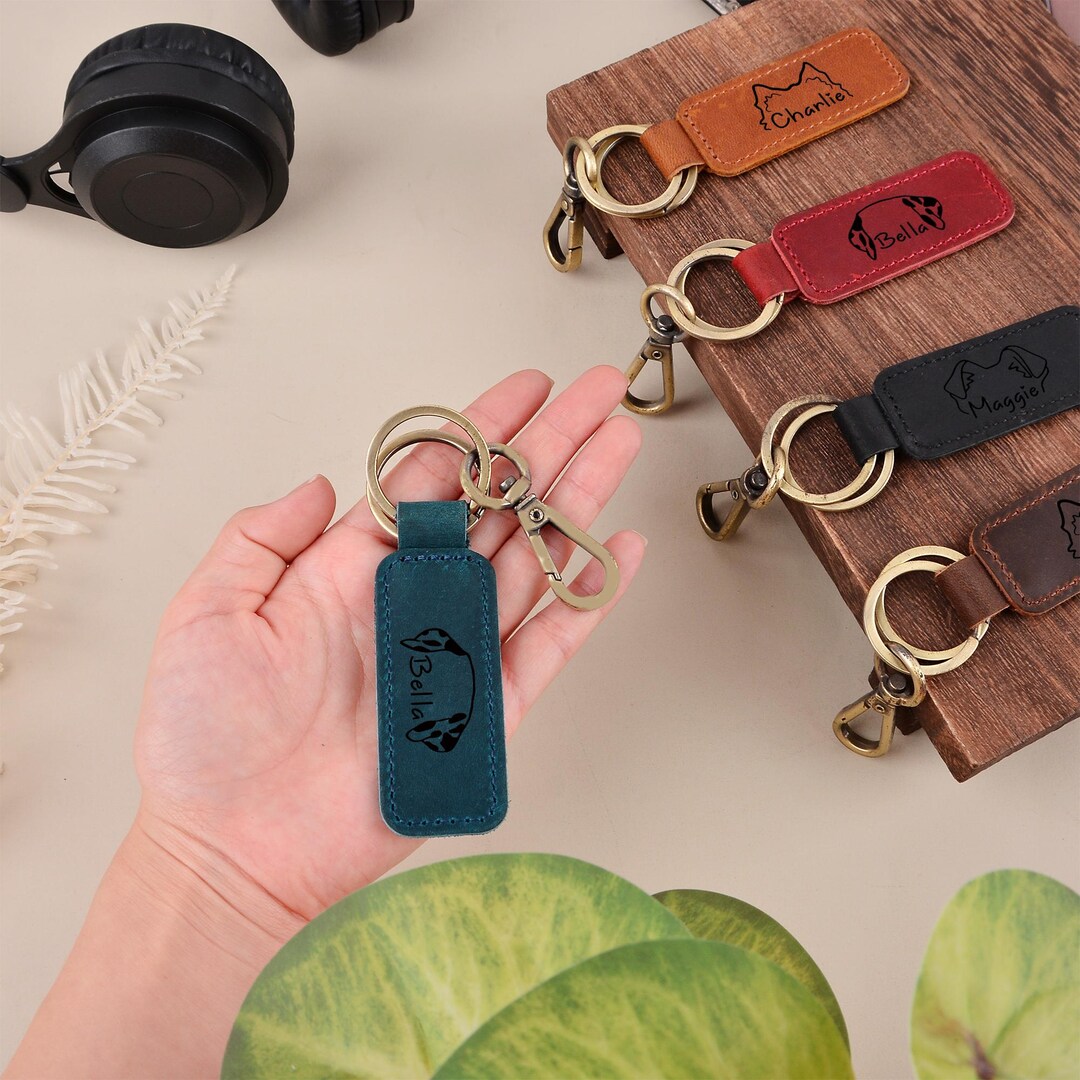 Personalized Keychain,custom Dog Owner Gift,genuine Leather Keyring ...