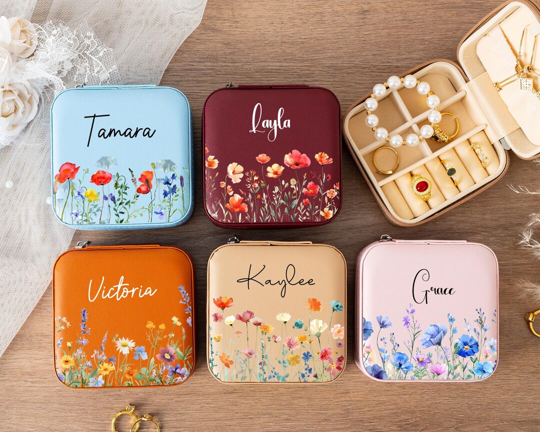 Personalized Jewelry Box With Birth Flower,custom Leather Jewelry Case ...