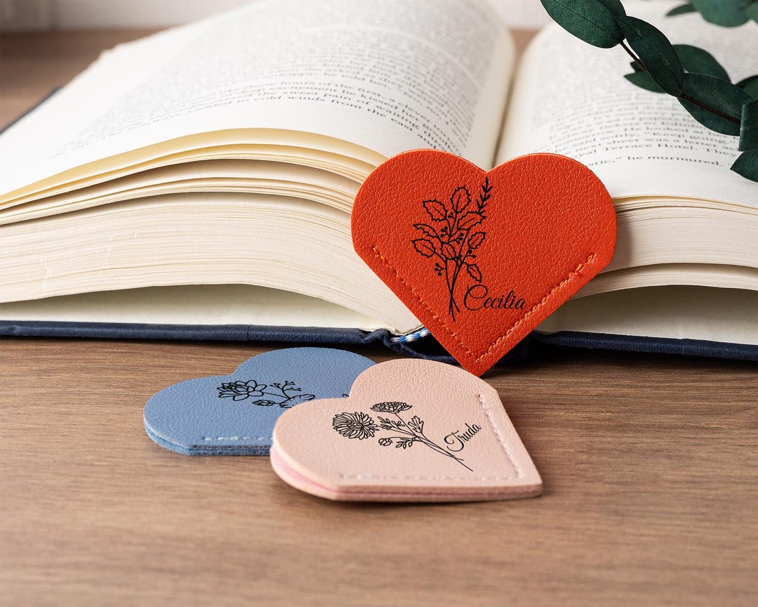 Personalized Birth Flower Bookmark, Heart Page Corner Bookmark for ...