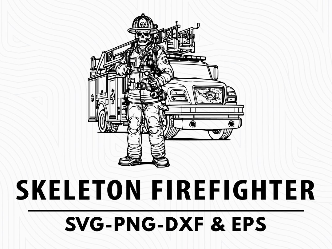 Skeleton Firefighter SVG PNG DXF Eps | Skull Fireman Helmet Clipart ...