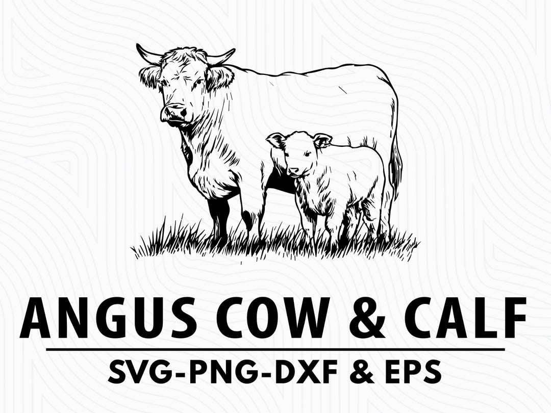 Angus Cow and Calf SVG PNG DXF Eps, Farm Animal Clipart Vector, Cricut ...