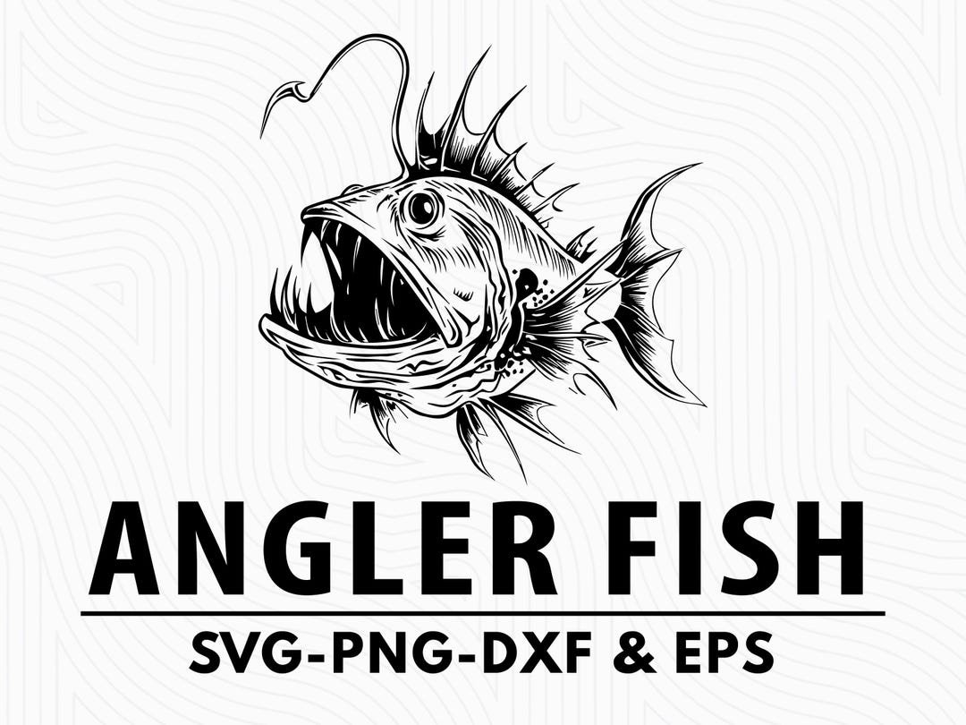 Angler Fish Silhouette SVG PNG DXF Eps, Deep Sea Monster Clipart Vector ...