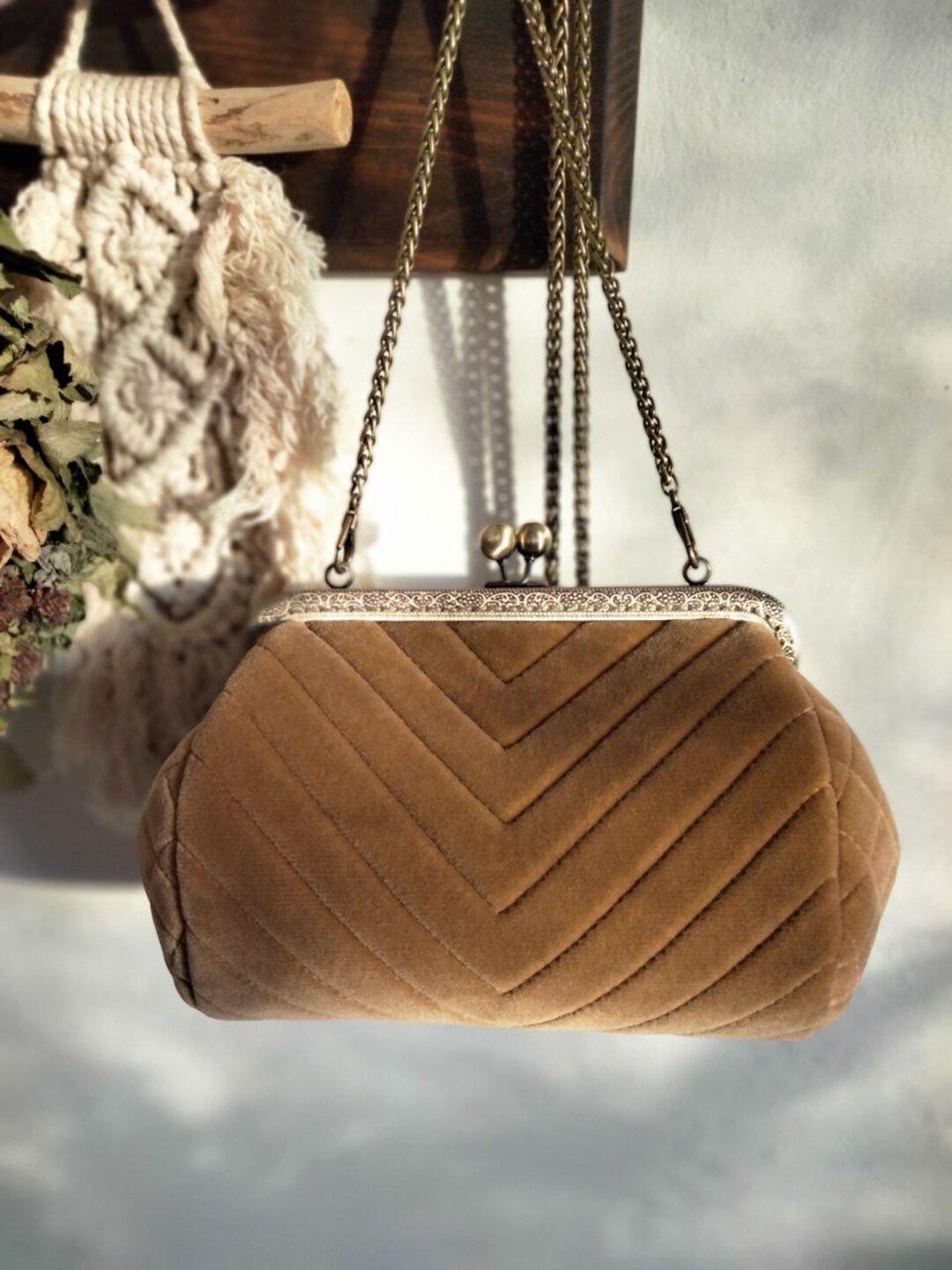 Crossbody Bag Quilted Velvet Pumpkin-shaped, Fairycore Bag, Handmade ...