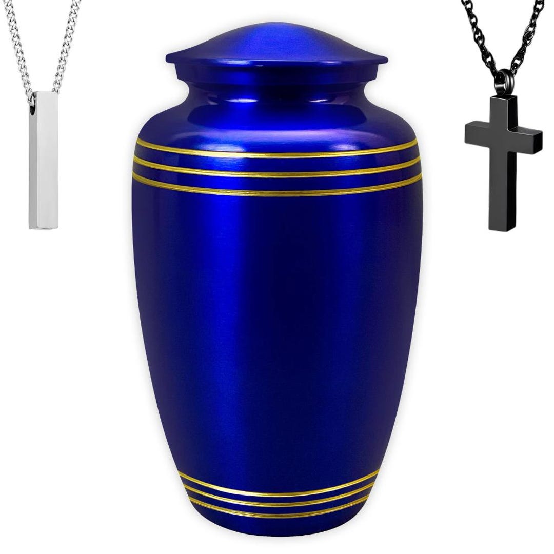 Royal Blue Cremation Urn Set – Large Urn, 4 Keepsakes & 2 Necklaces ...