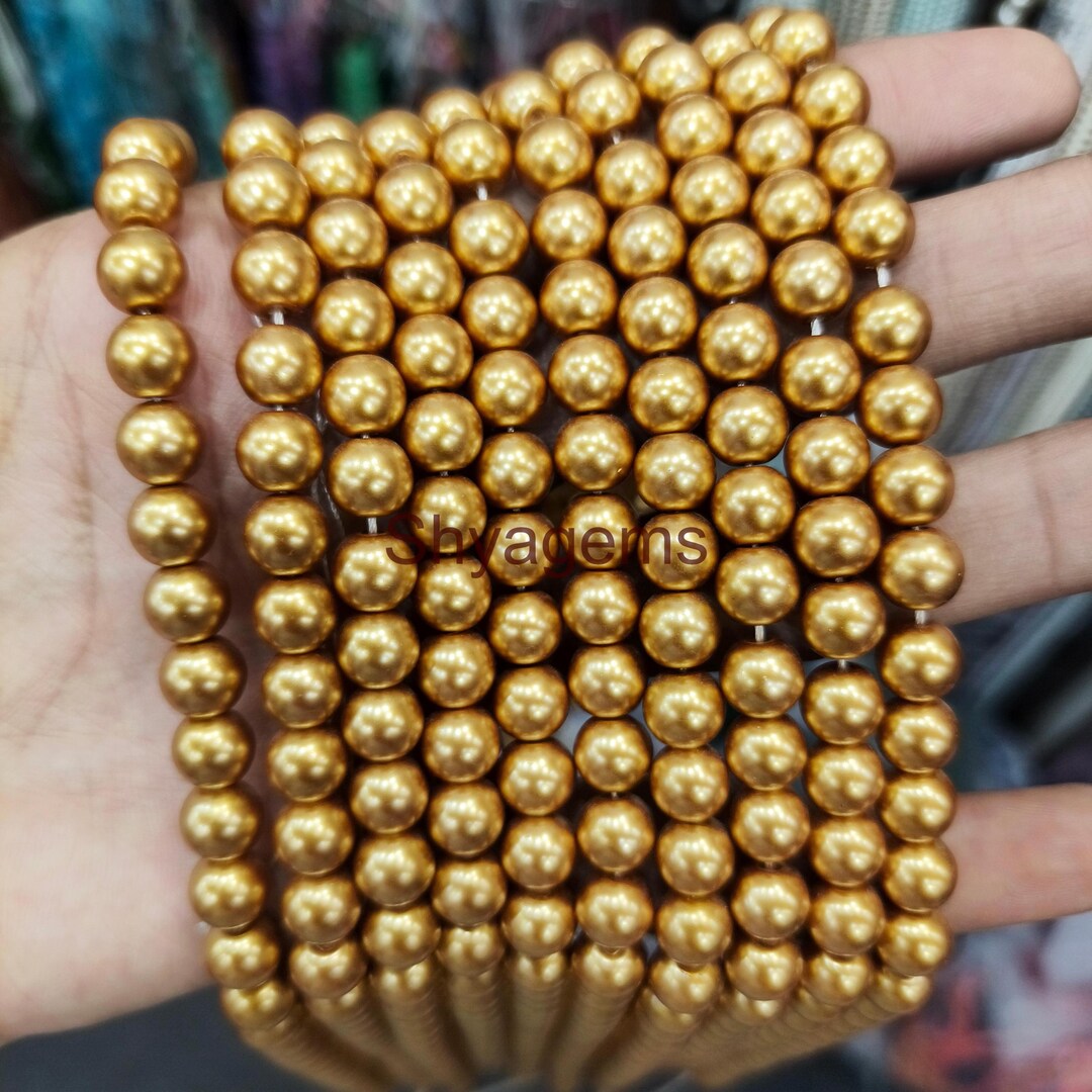 Golden White Shell Pearl Necklace, High Quality Smooth Round Pearls ...