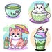 Matcha Cat Clipart: Kawaii Summer Stickers, Pastel Green PNG (digital ...