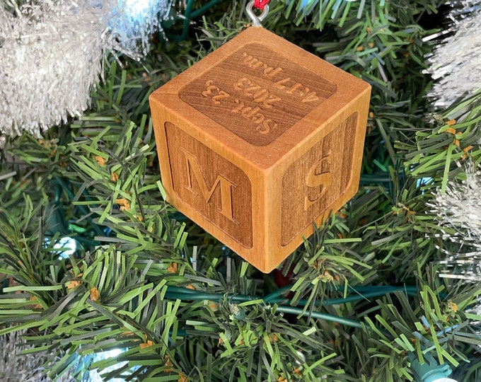 Personalized Wooden Baby Block Ornament - Etsy