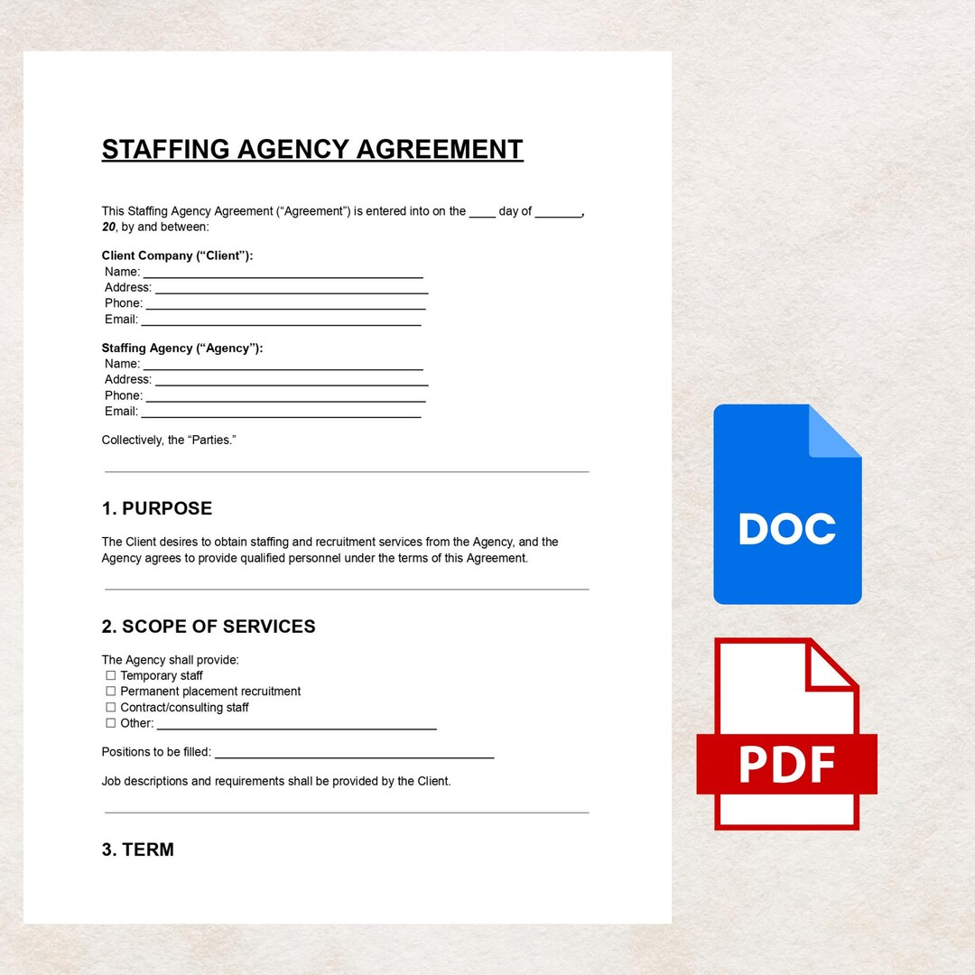 Editable Staffing Agency Agreement Template (PDF & DOC) - Etsy
