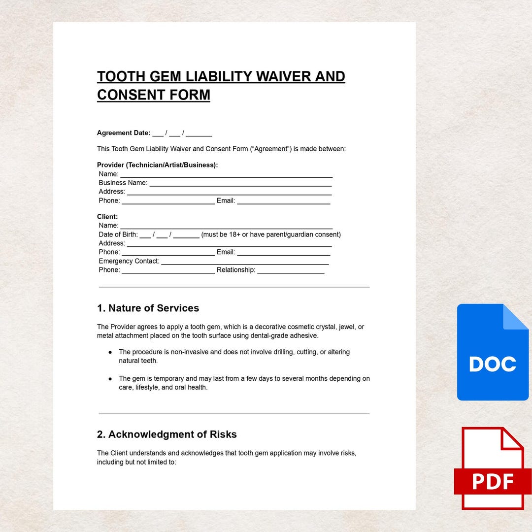 Tooth Gem Consent Form Template: Editable Client Waiver (digital ...