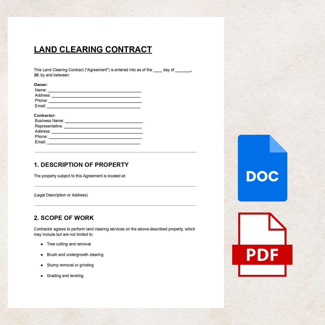 Land Clearing Contract Template DOC & PDF | Editable Service Agreement ...