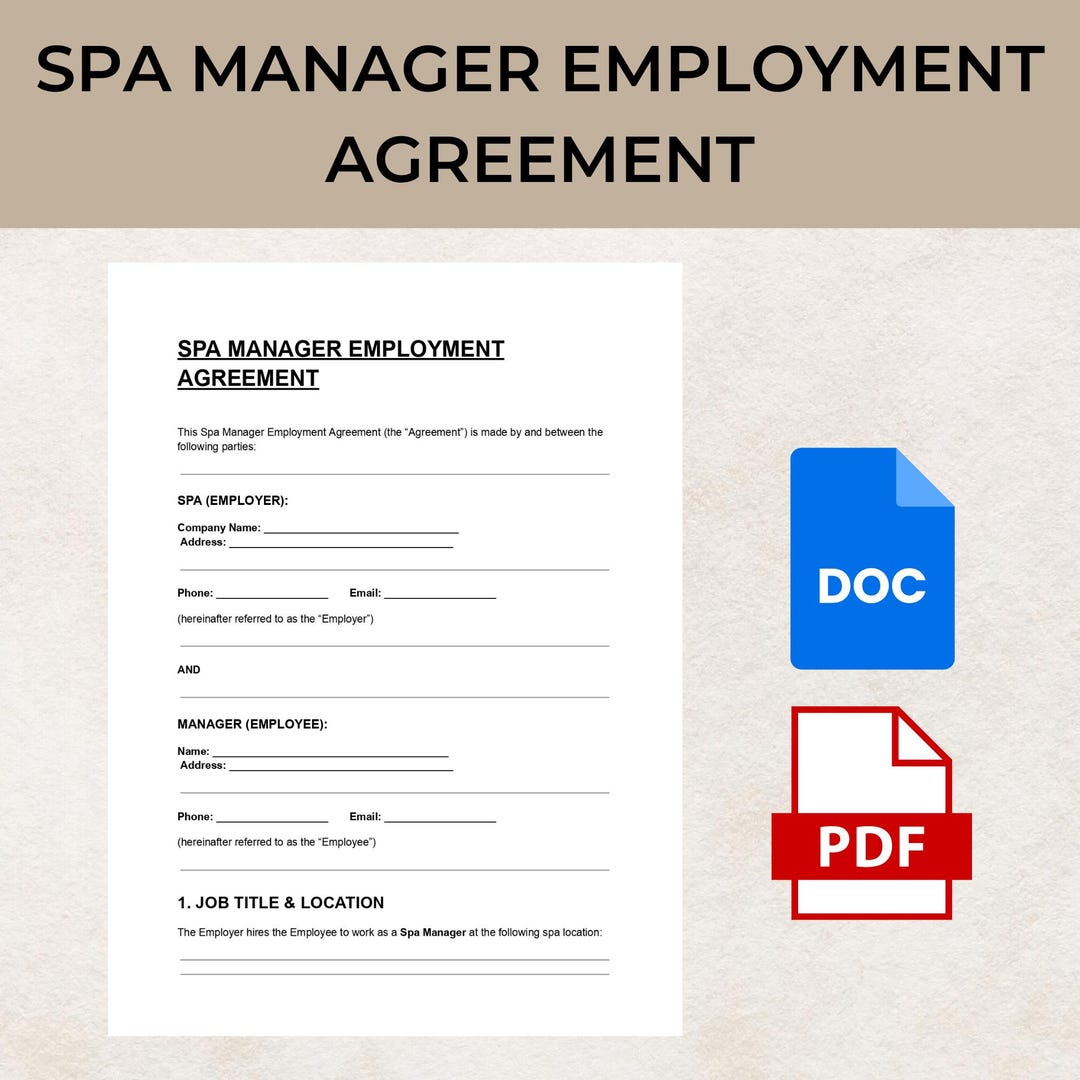 Spa Manager Employment Agreement Template | Day Spa & Med Spa Manager ...
