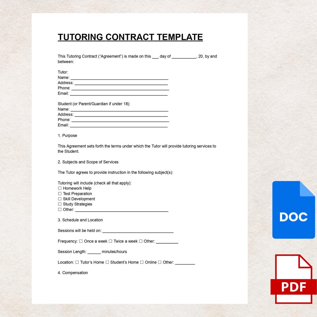Tutoring Contract Template | Private Tutor Agreement for Academic ...