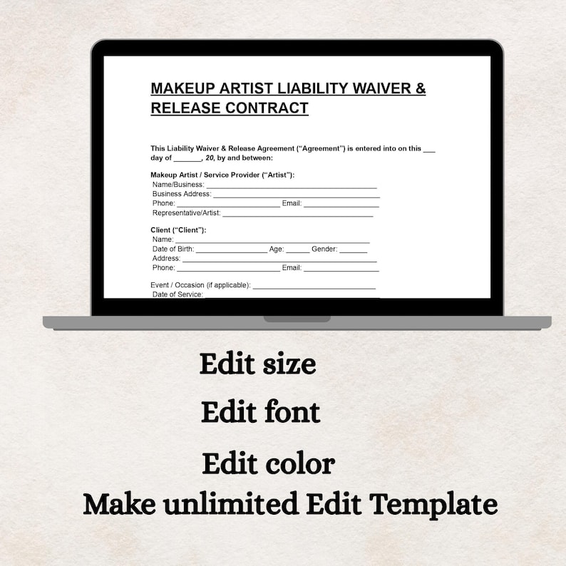 Makeup Artist Liability Waiver Template: Editable Beauty Service ...