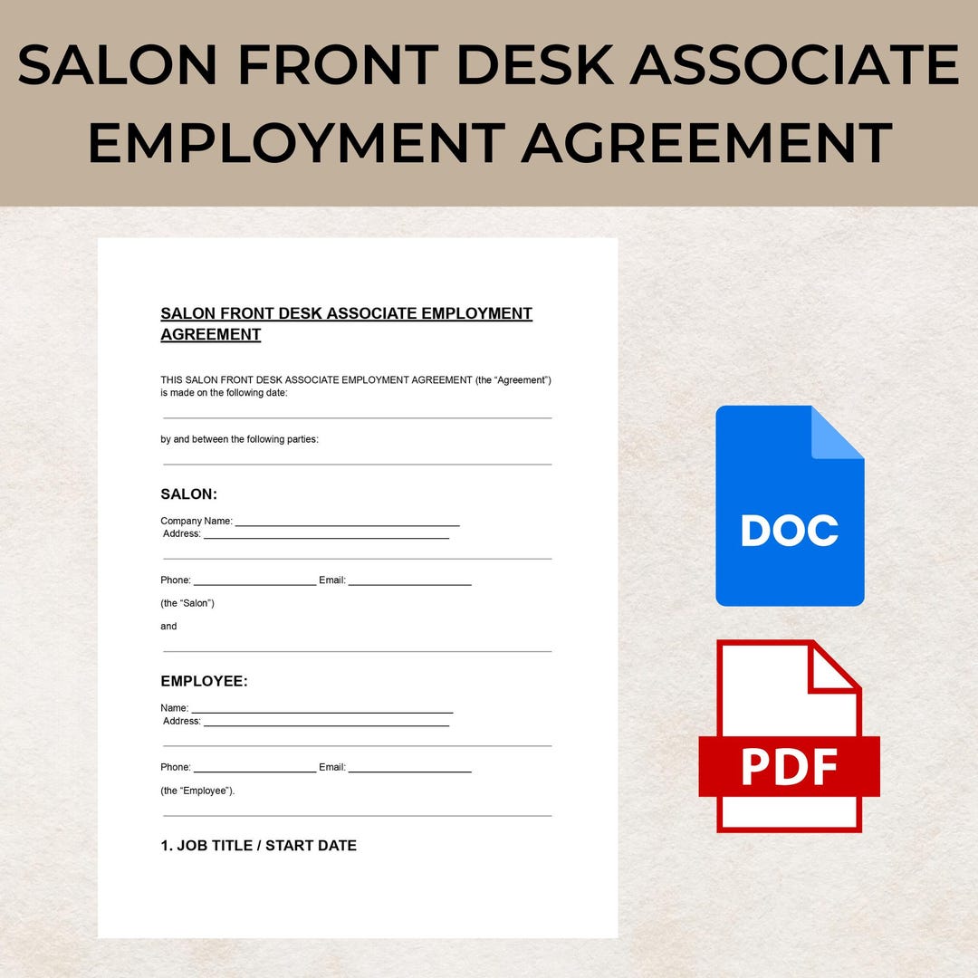 Salon Front Desk Employment Agreement Template (editable PDF & DOC) - Etsy