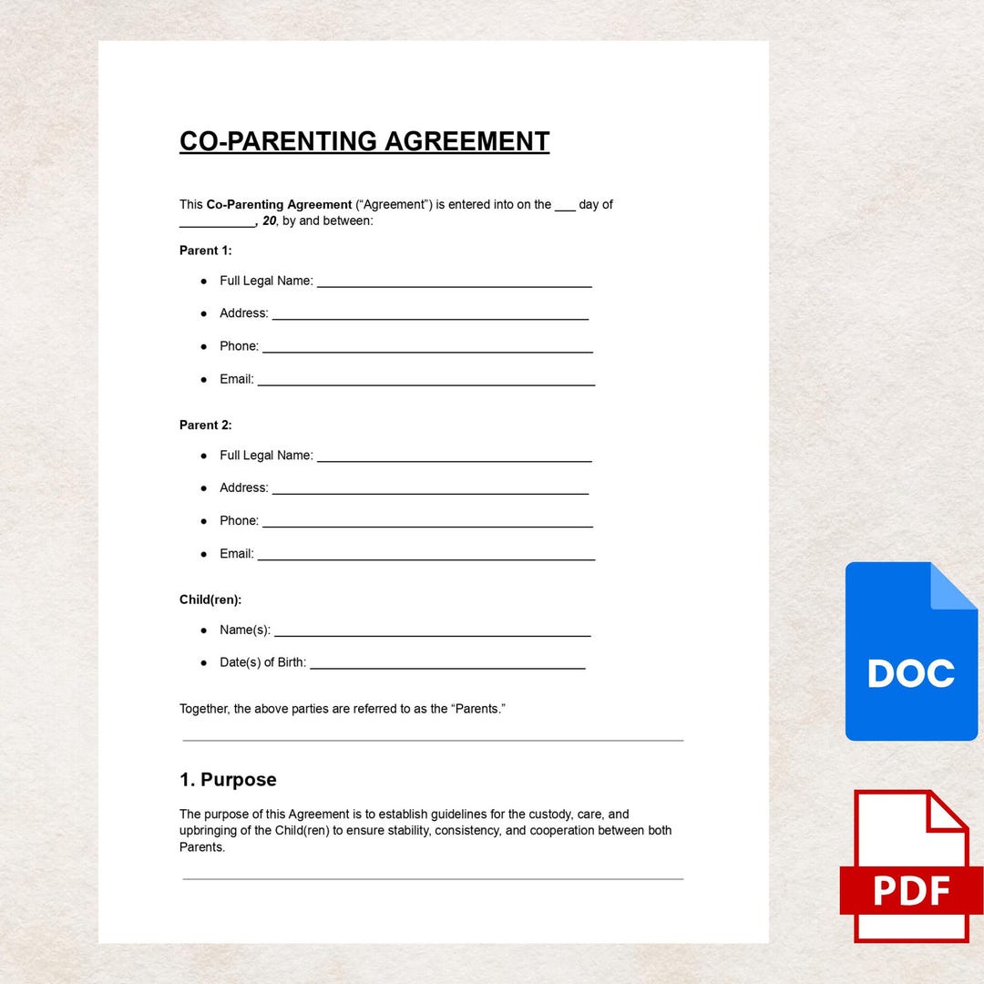 Co-parenting Agreement Template | Editable Custody Plan (digital ...