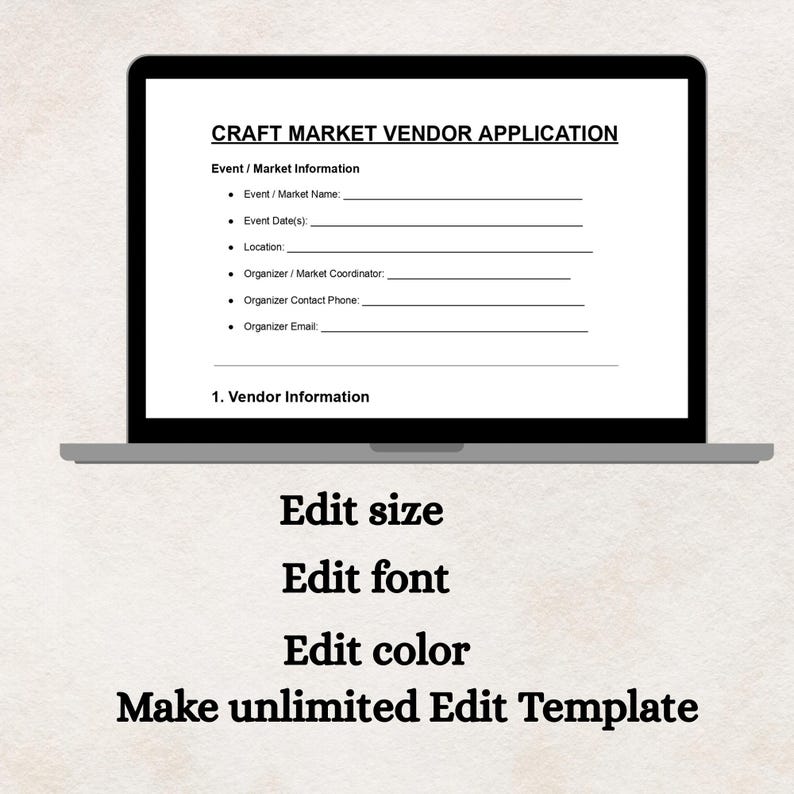 Craft Market Vendor Application Template – Printable Form for Handmade ...