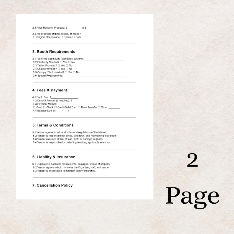 Craft Market Vendor Application Template – Printable Form for Handmade ...
