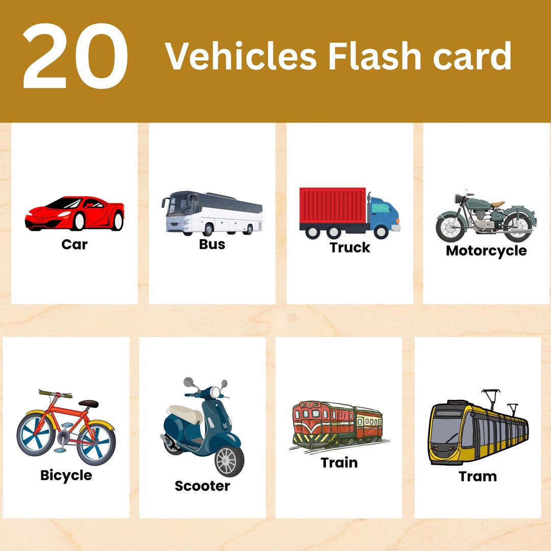 20 Vehicles Flashcards Real Pictures of Transportation for Kids ...