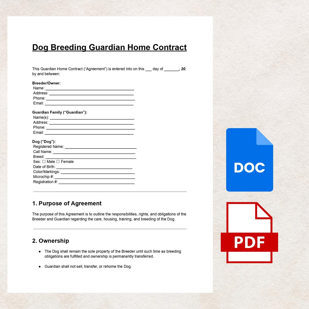 Dog Breeding Guardian Home Contract – Editable Canine Care Agreement ...