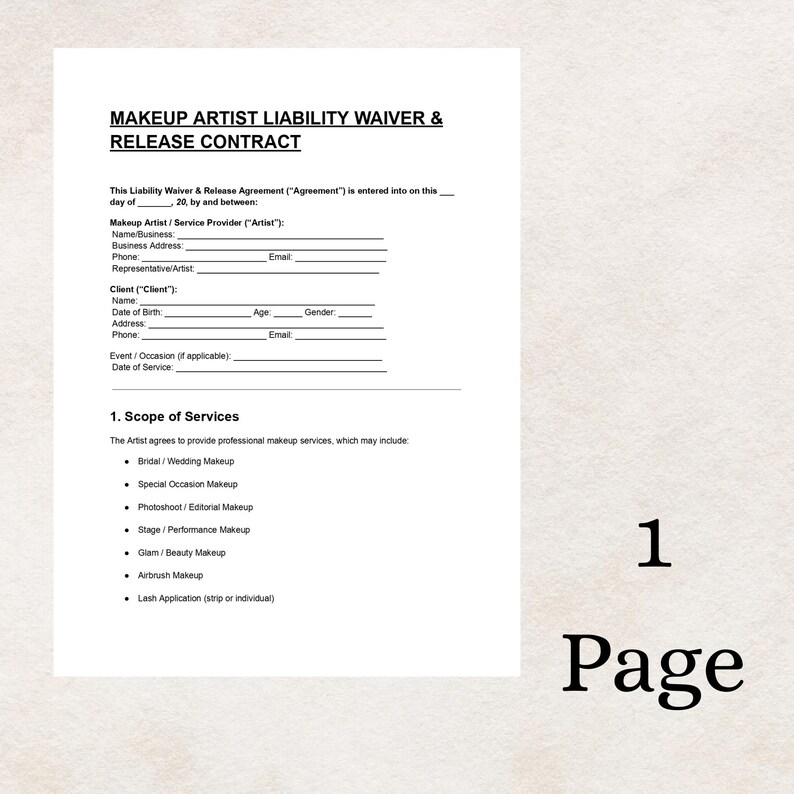 Makeup Artist Liability Waiver Template: Editable Beauty Service ...