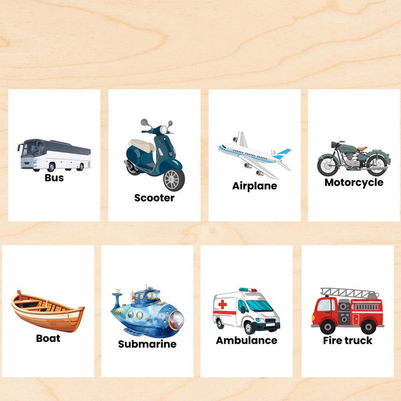 20 Vehicles Flashcards Real Pictures of Transportation for Kids ...