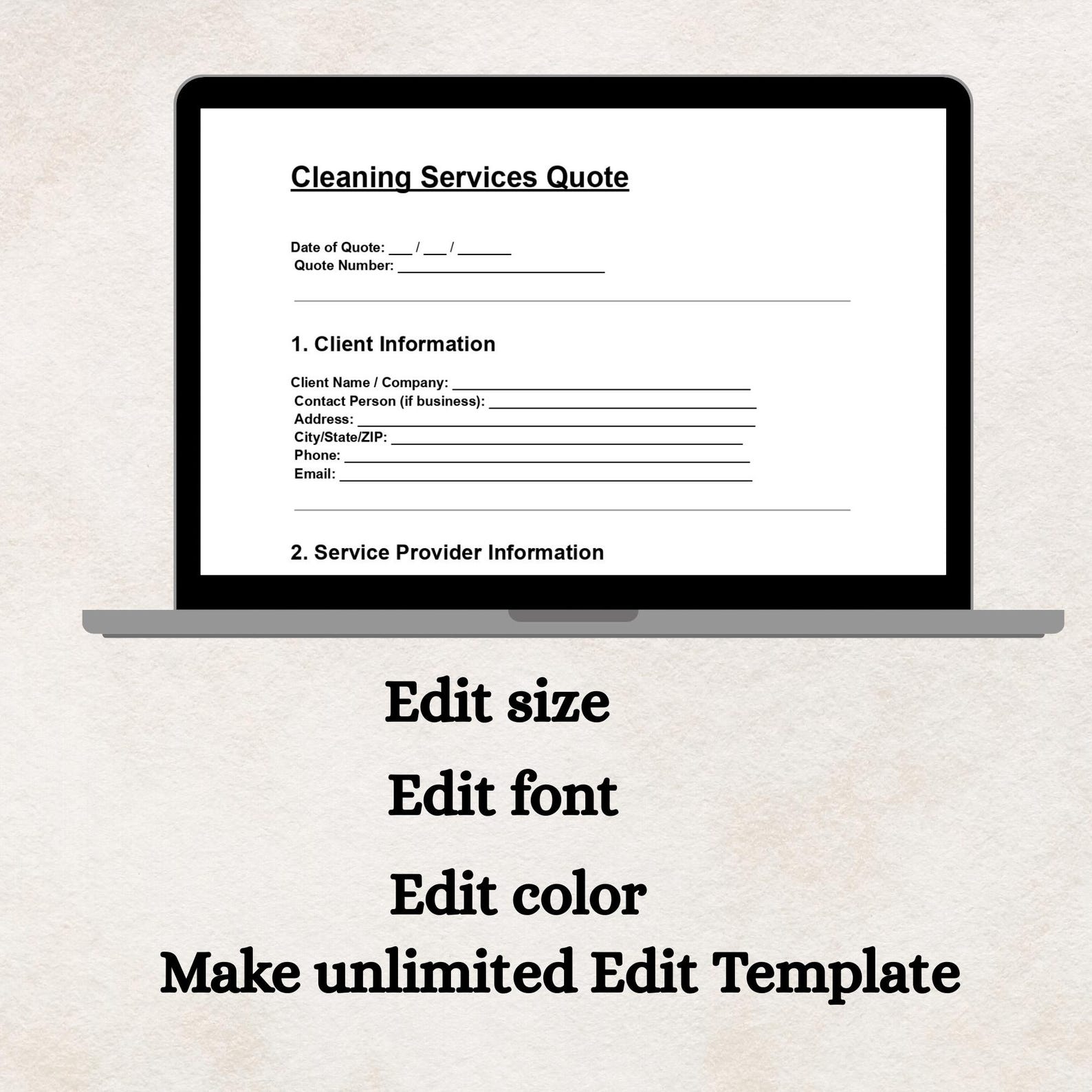 Cleaning Services Quote Template: Editable Estimate Form (digital ...