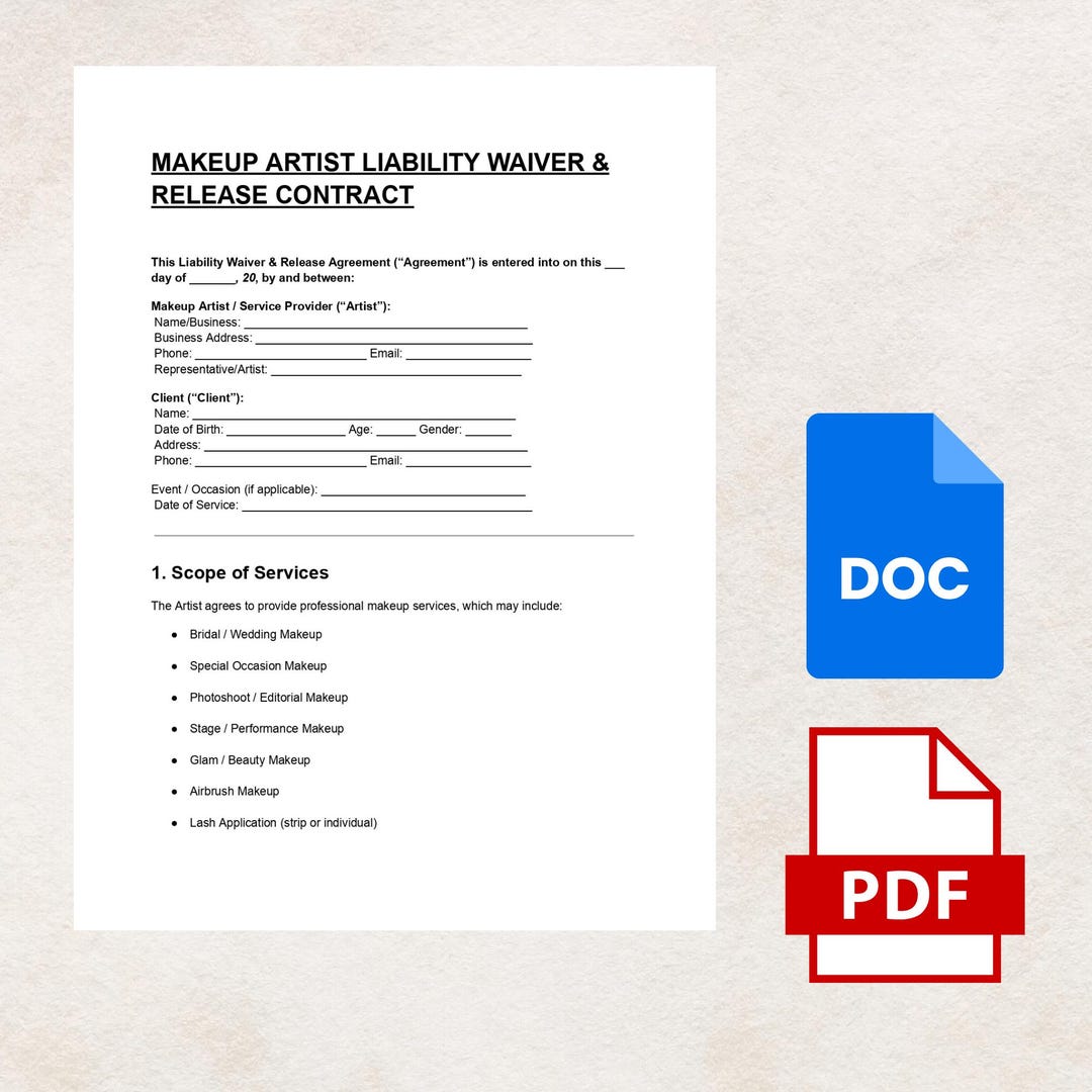 Makeup Artist Liability Waiver Template: Editable Beauty Service ...
