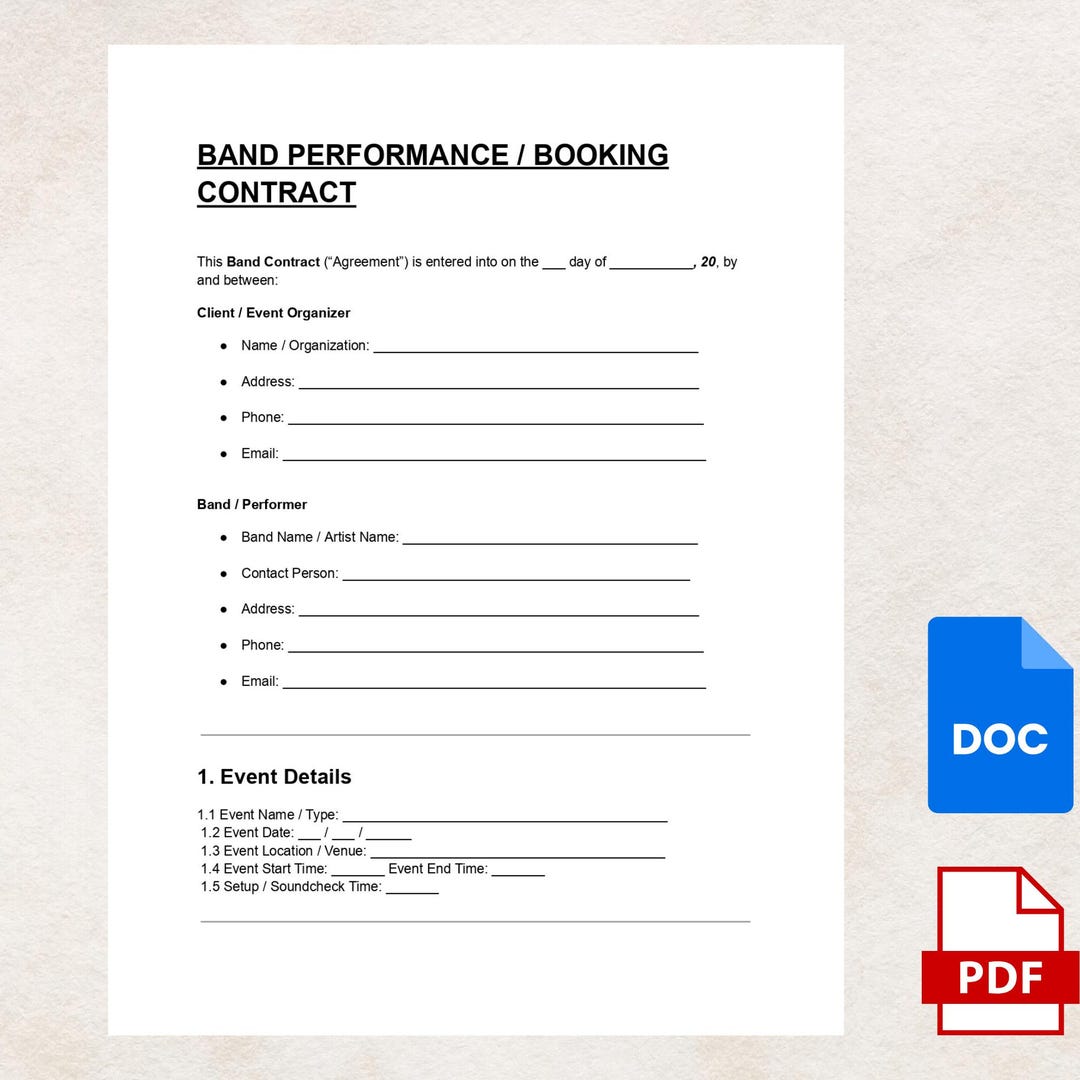Band Performance Contract Template: Music Event Agreement (digital ...