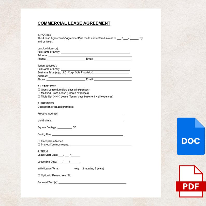 Commercial Lease Agreement Template | Business Property Rental Contract ...
