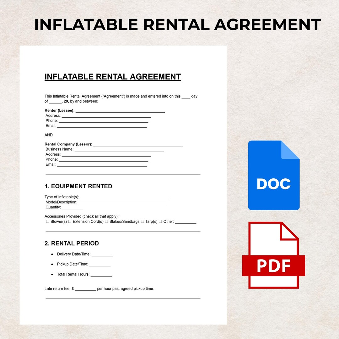 Inflatable Rental Agreement Template – Editable Contract Form DOC & PDF ...