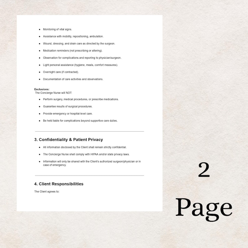 Editable Concierge Nurse Agreement: Post-op Recovery Contract (digital ...