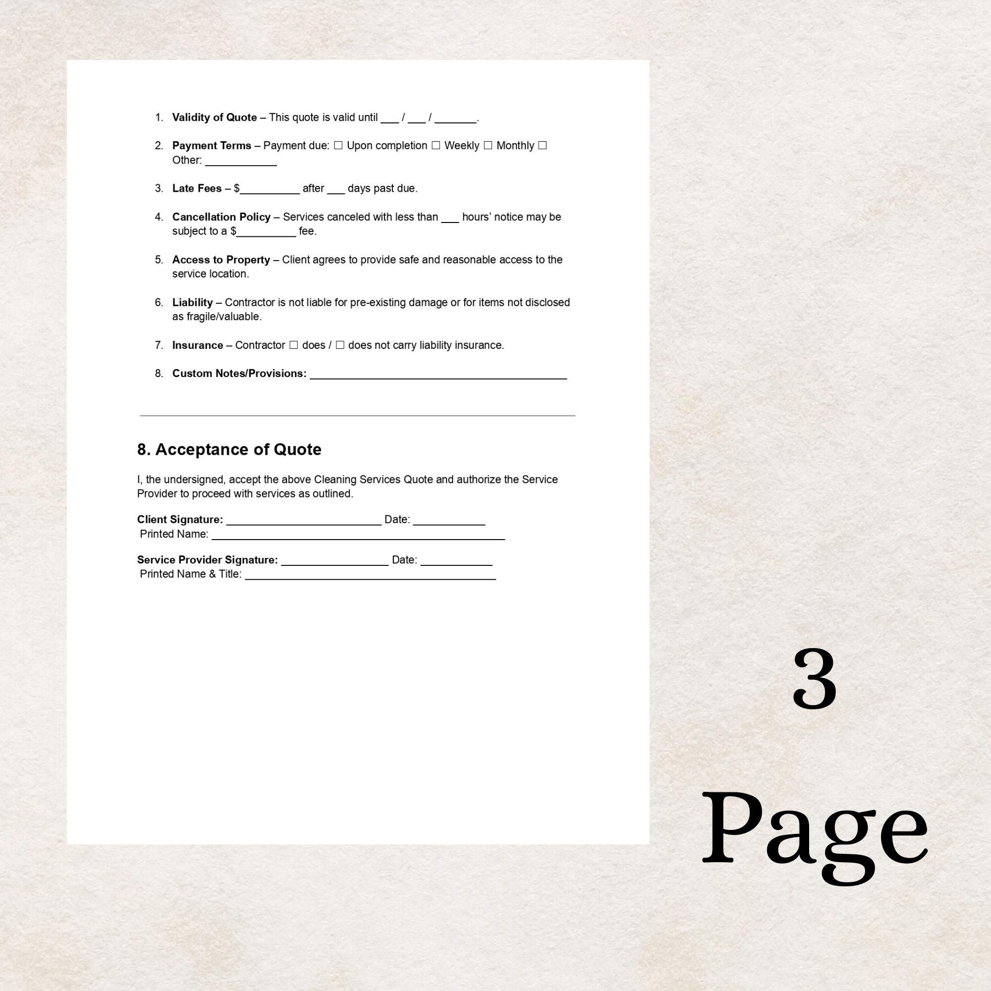 Cleaning Services Quote Template: Editable Estimate Form (digital ...