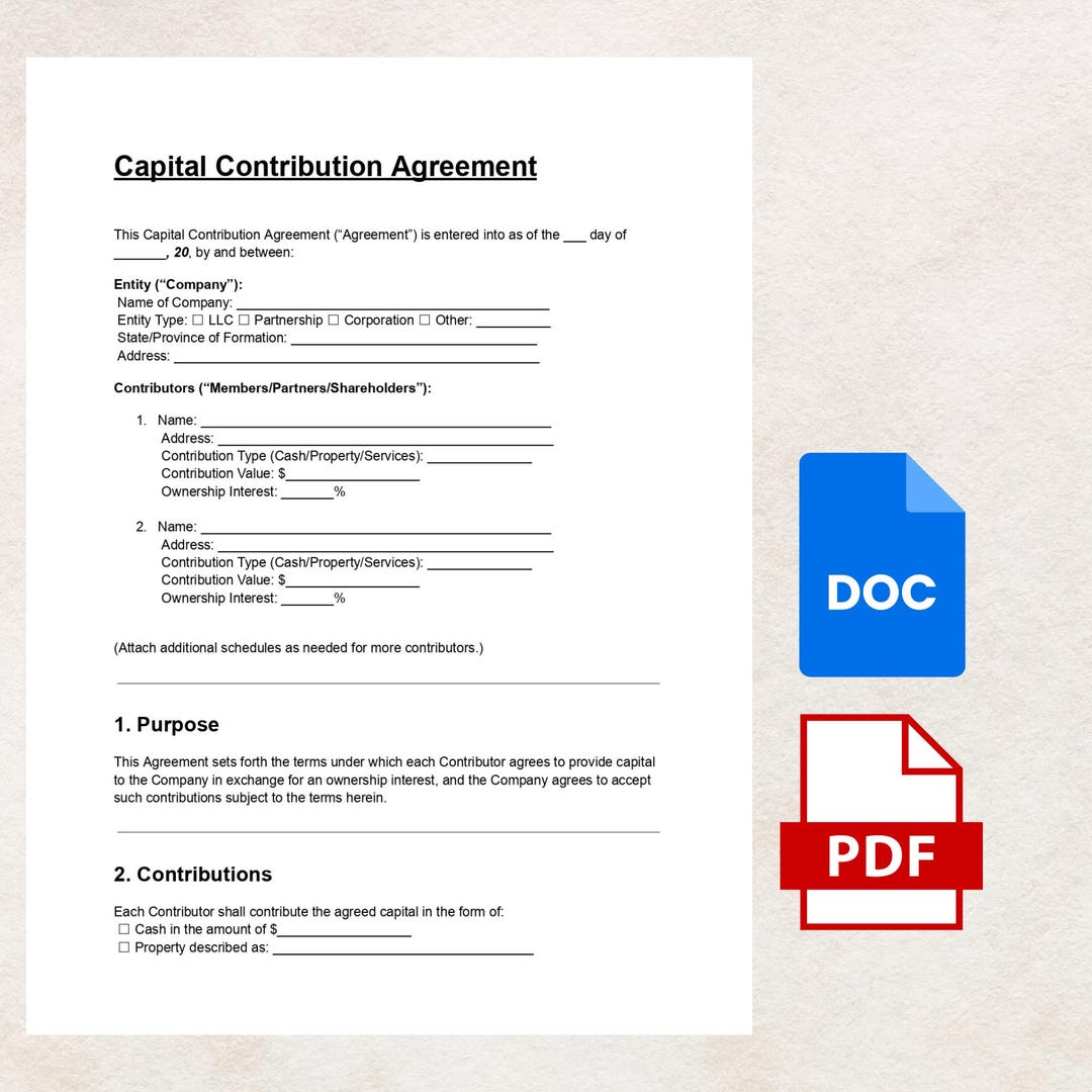 Capital Contribution Agreement Template | Editable DOC & PDF | Business ...