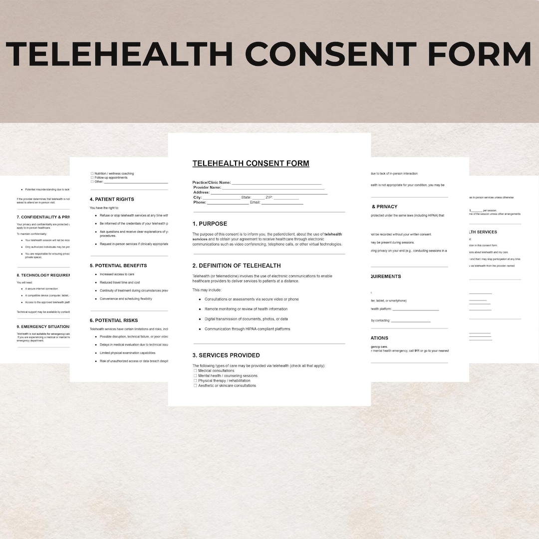 Telehealth Consent Form Template | Editable Virtual Care Authorization ...