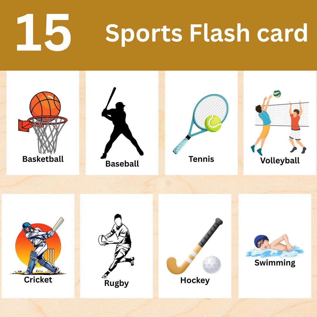 15 Sports Flashcards,kids Sports Flashcards,printable Sports Flashcards ...