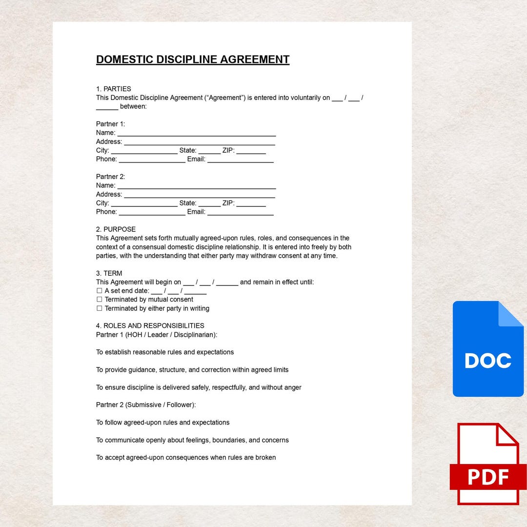 Domestic Discipline Agreement Template – Consensual Relationship Rules ...