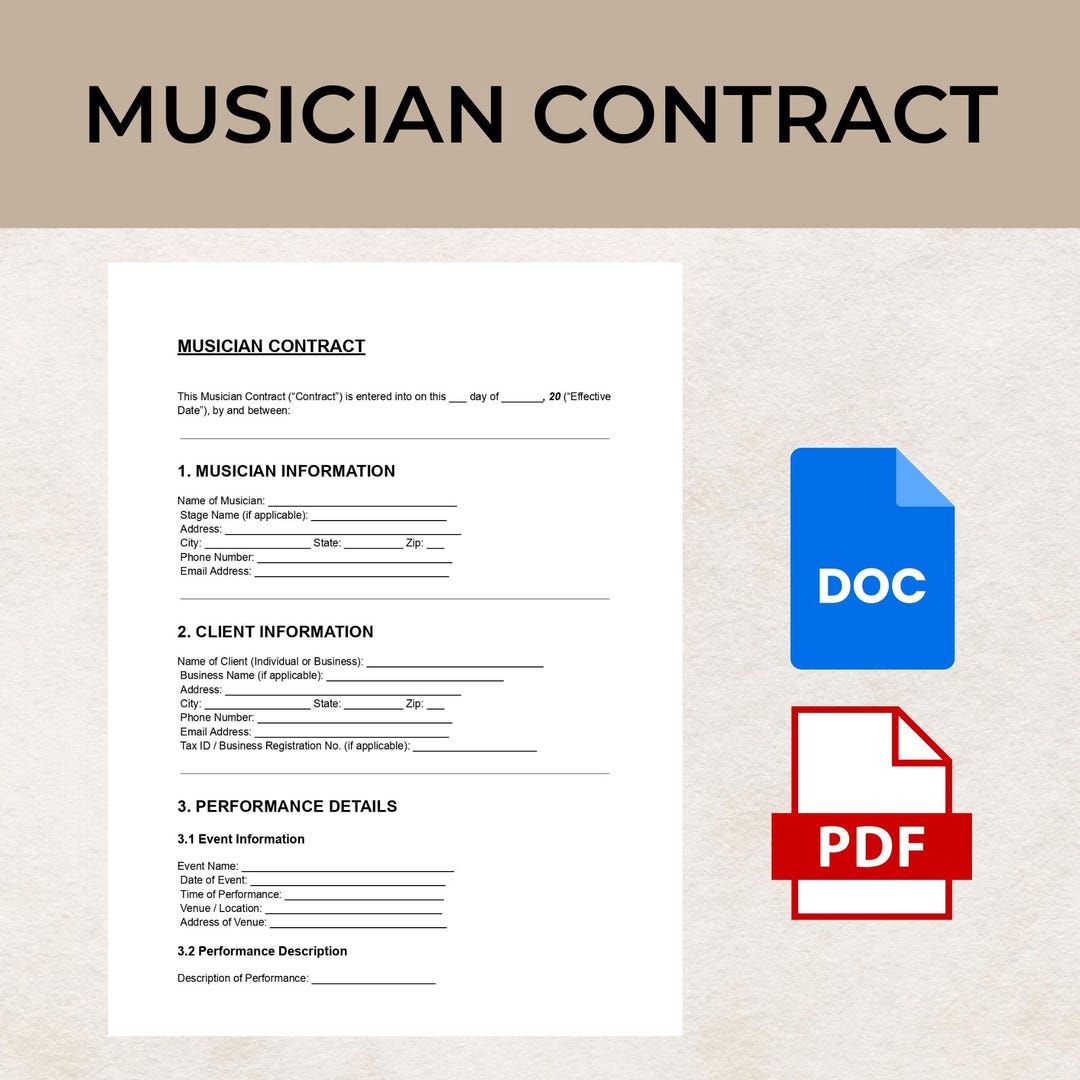 Musician Contract Template | Gig Agreement | Music Collaboration ...