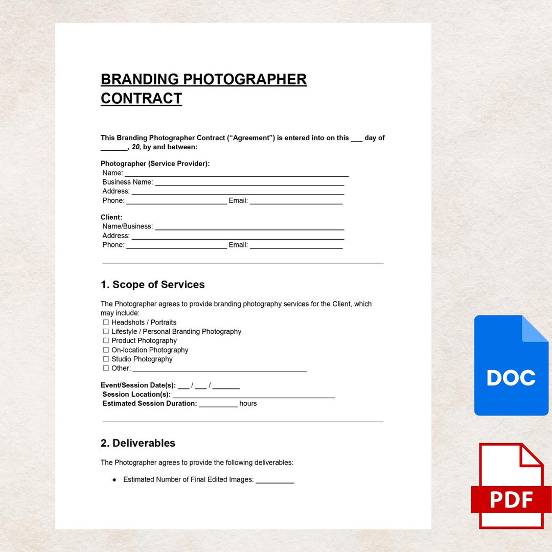 Branding Photographer Contract Template: Editable Client Agreement (DOC ...