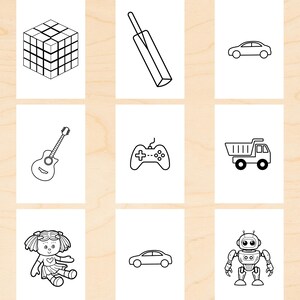 15 Toys Vocabulary Coloring Page for Kids | Printable Toy Name Cards ...