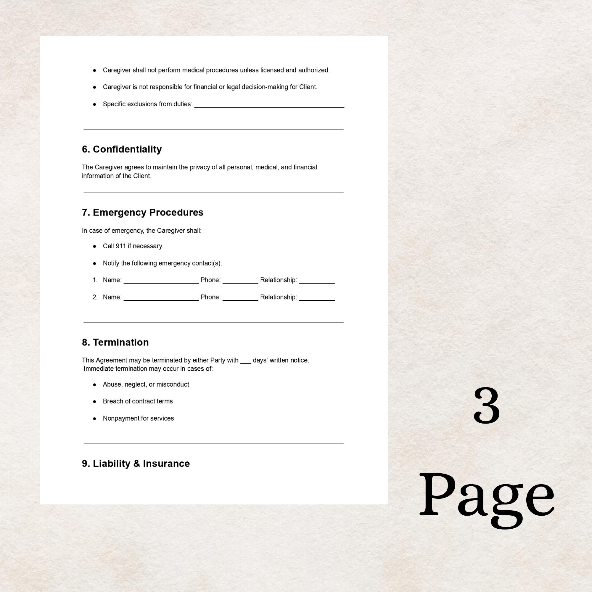 Caregiver Agreement – Editable Personal Care Contract Template PDF DOC ...