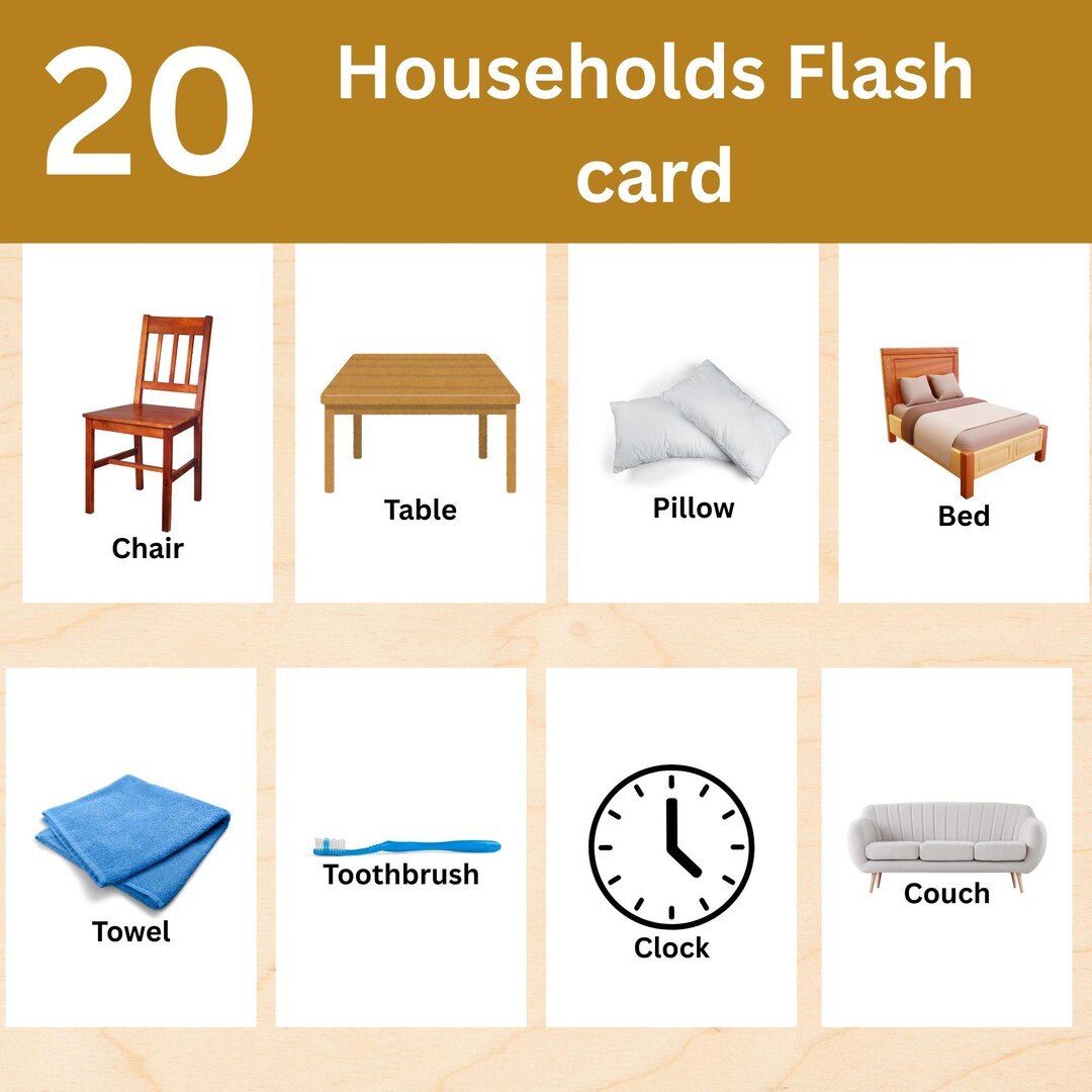 20 Households Flashcards Printable Household Flashcards,home Object ...