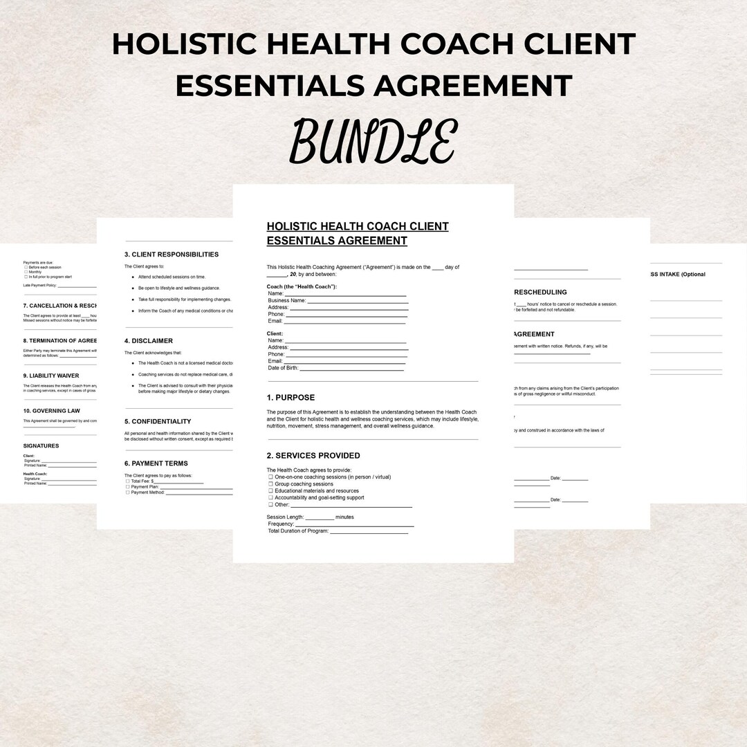 Holistic Health Coach Client Essentials Agreement Bundle – Editable ...
