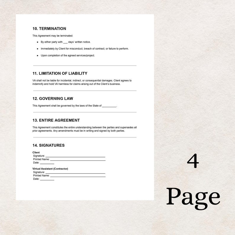 Virtual Assistant Services Agreement Template: Editable Client Contract ...