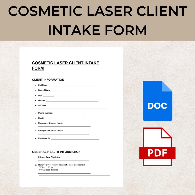 Cosmetic Laser Client Intake Form, Editable Template (DOC, PDF) - Etsy