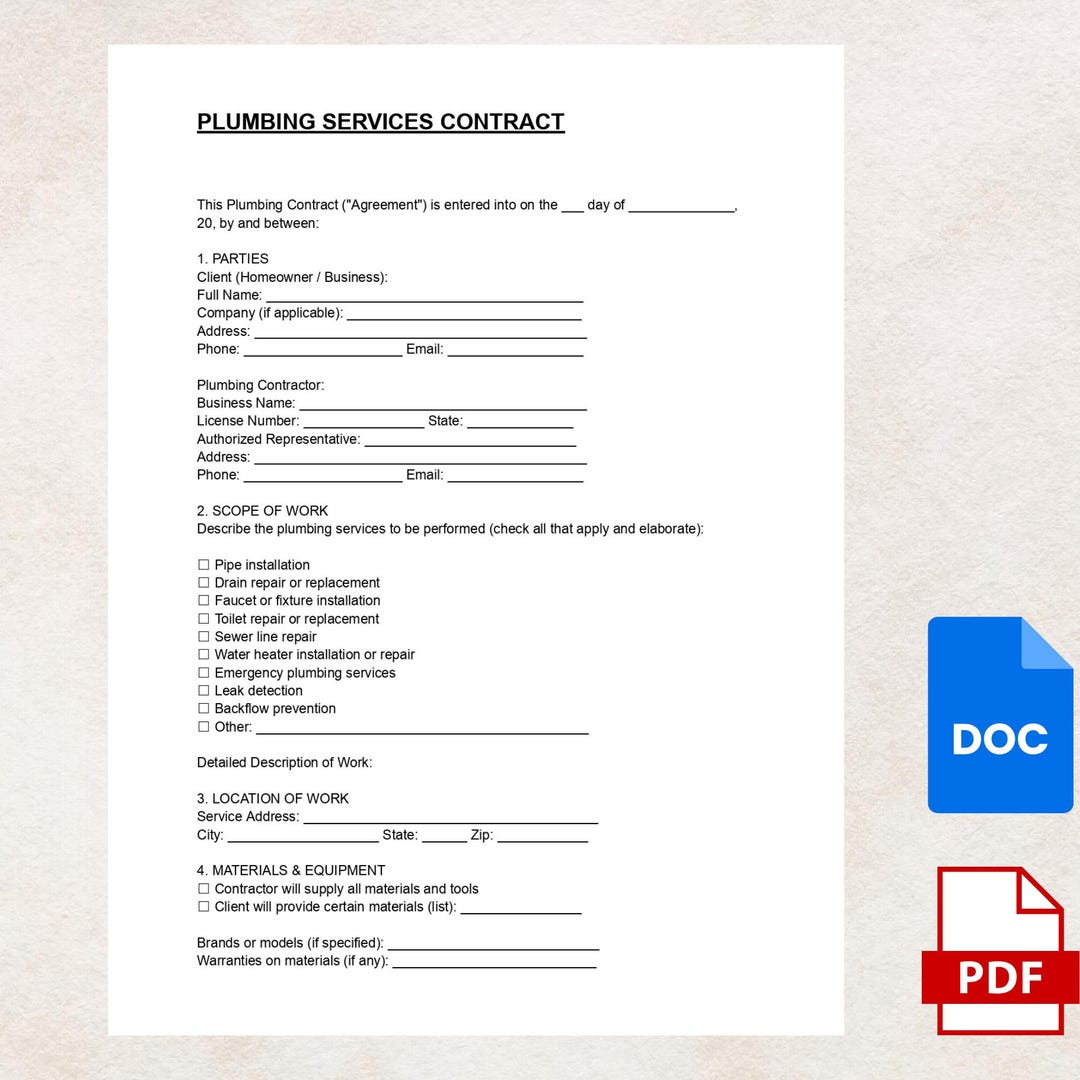 Plumbing Services Contract Template | Residential and Commercial ...